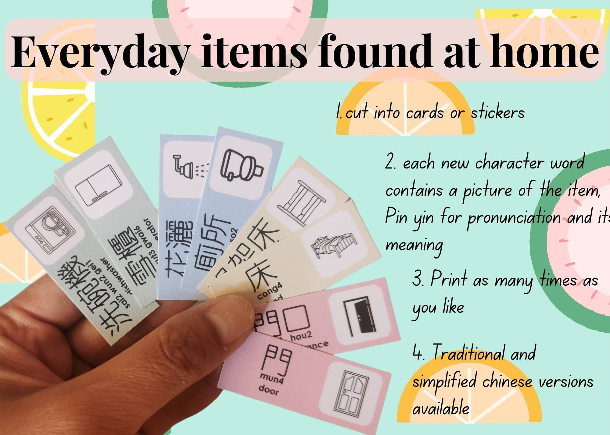 Mandarin Chinese Learning Stickers/cards 4 Sheets 220 Words Every Day ...