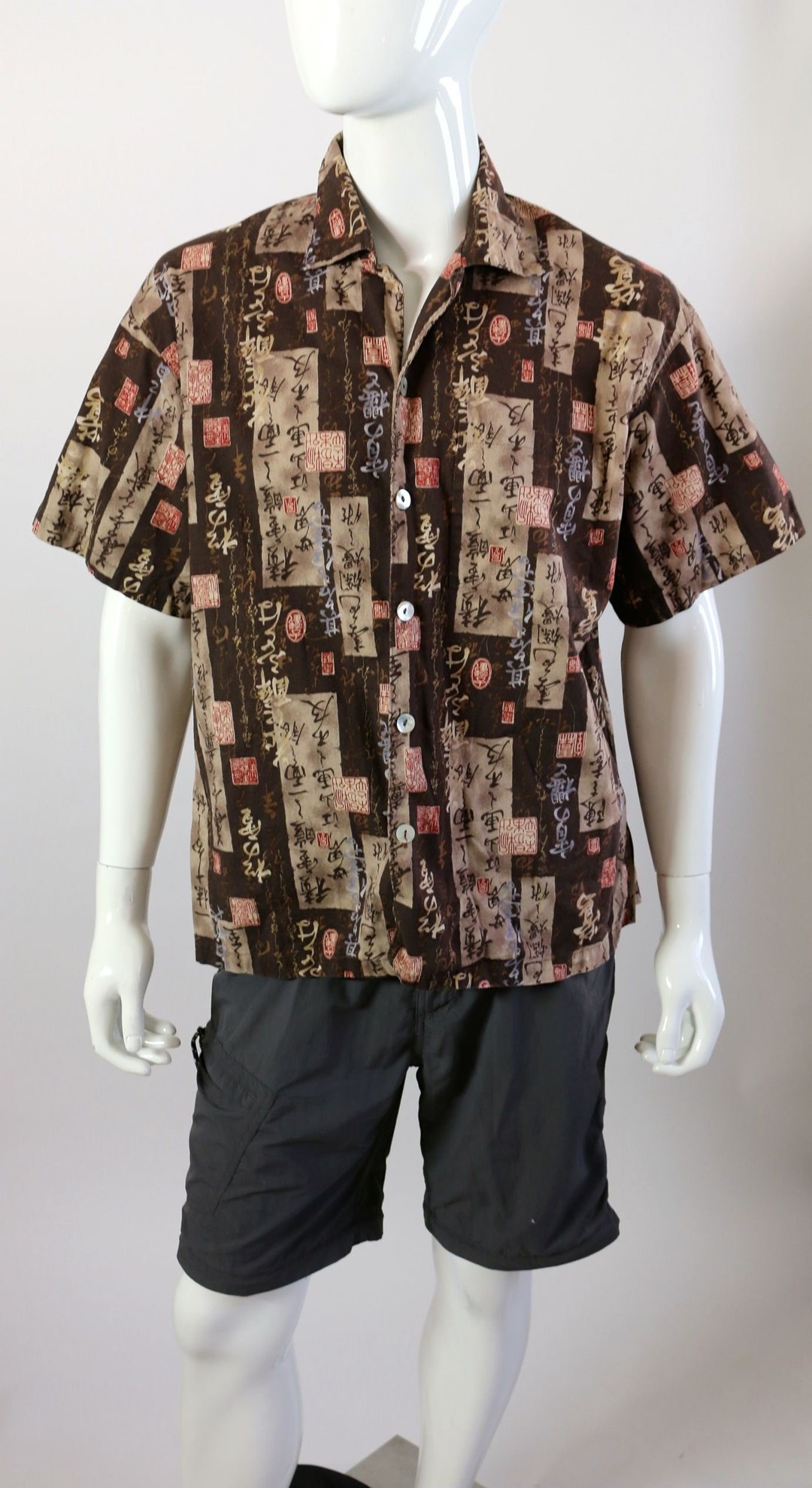 Vintage Matt Rider Laguna Beach California Men's Shirt Brown Asian ...