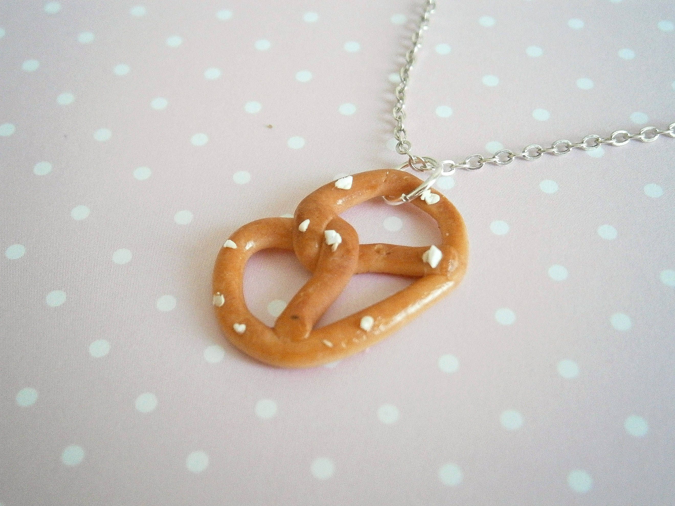 Pretzel Necklace - Pastry Jewelry - Food Charms - Pretzel Knot - Fimo ...