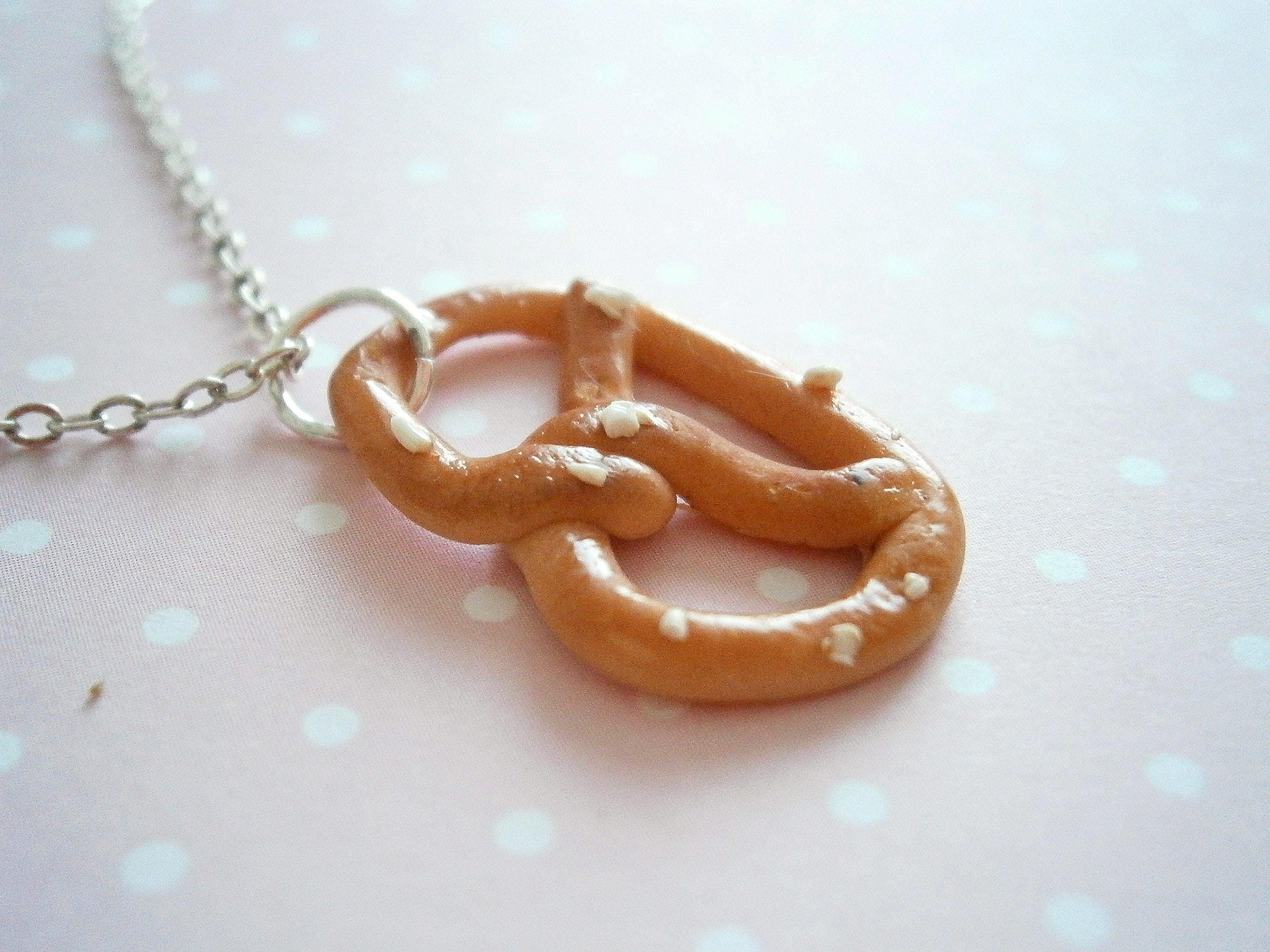 Pretzel Necklace - Pastry Jewelry - Food Charms - Pretzel Knot - Fimo ...