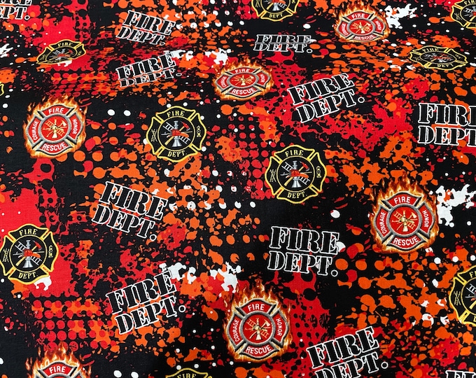 Firefighter Fire Department 100% Cotton Fabric by the Yard by the 1/2 ...