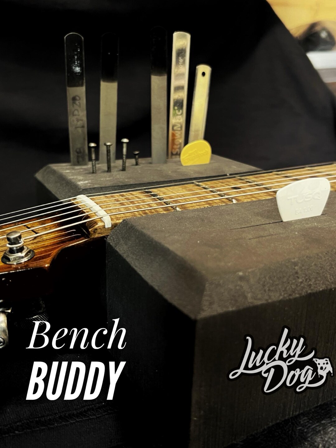 Lucky Dog Bench Buddy Luthier Guitar Neck Cradle and Tool, Pick and ...
