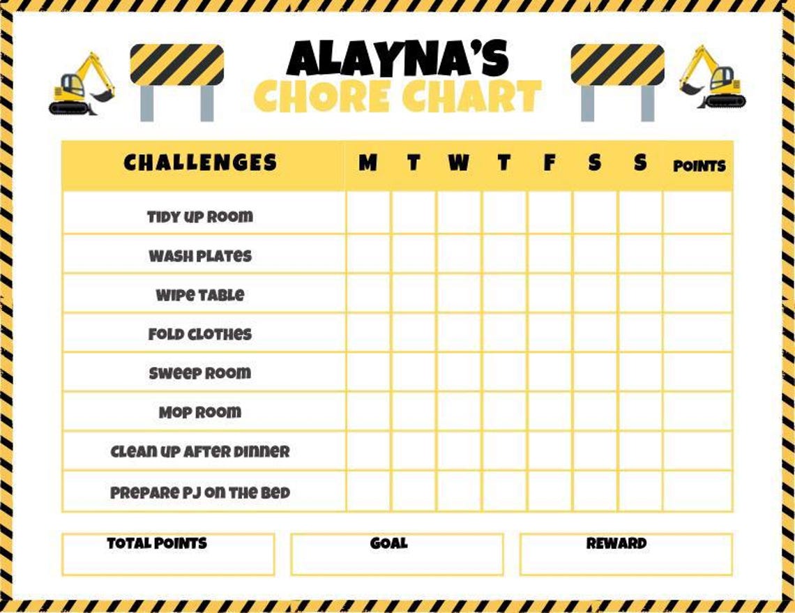 Truck Theme Chore Chart for Kids | Printable Weekly Reward Chart ...