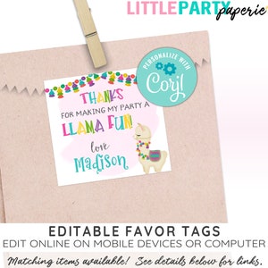 Editable LLAMA Favor Tags - Thank You Tags, Llama Birthday Party ...