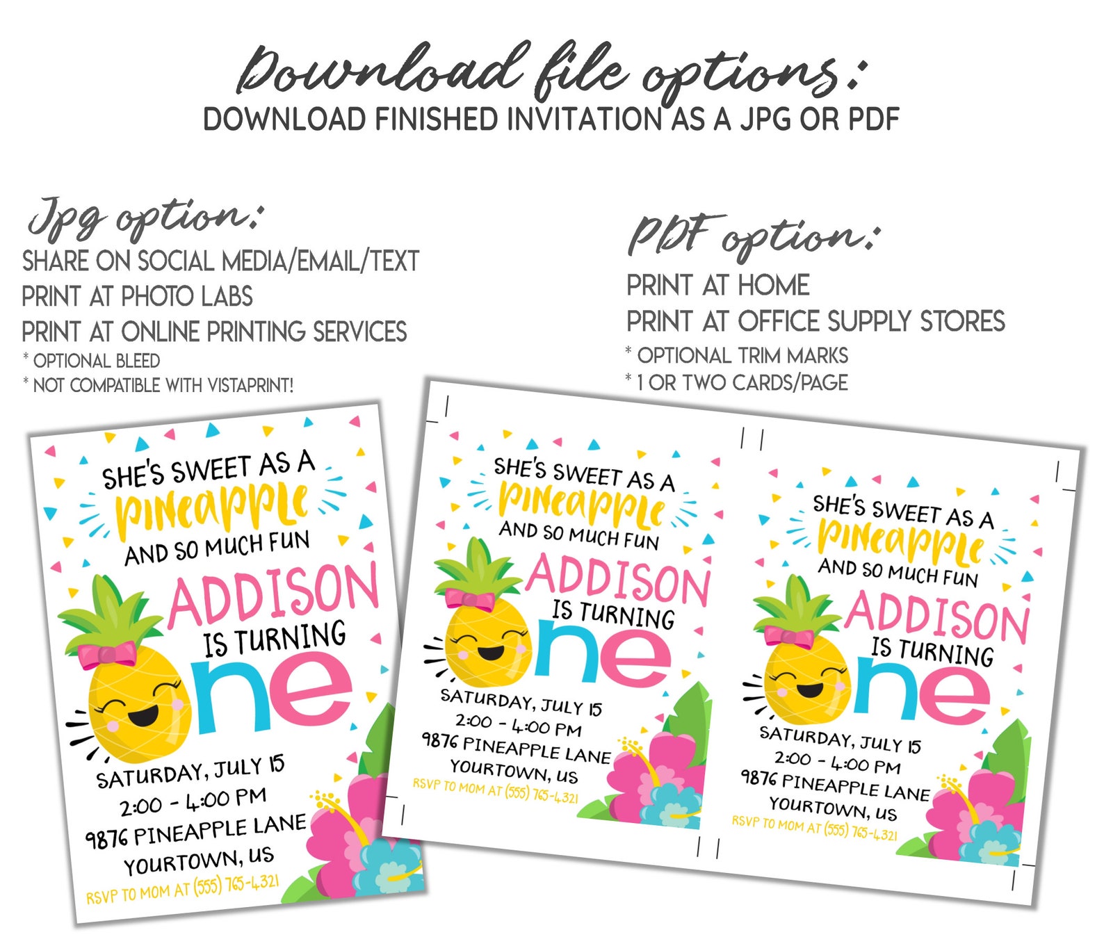 EDITABLE Pineapple 1st Birthday Invitation Template, Tropical Pineapple ...