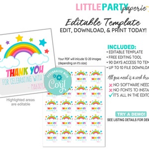 Editable RAINBOW Favor Tags, Rainbow Printables, EDITABLE Rainbow ...