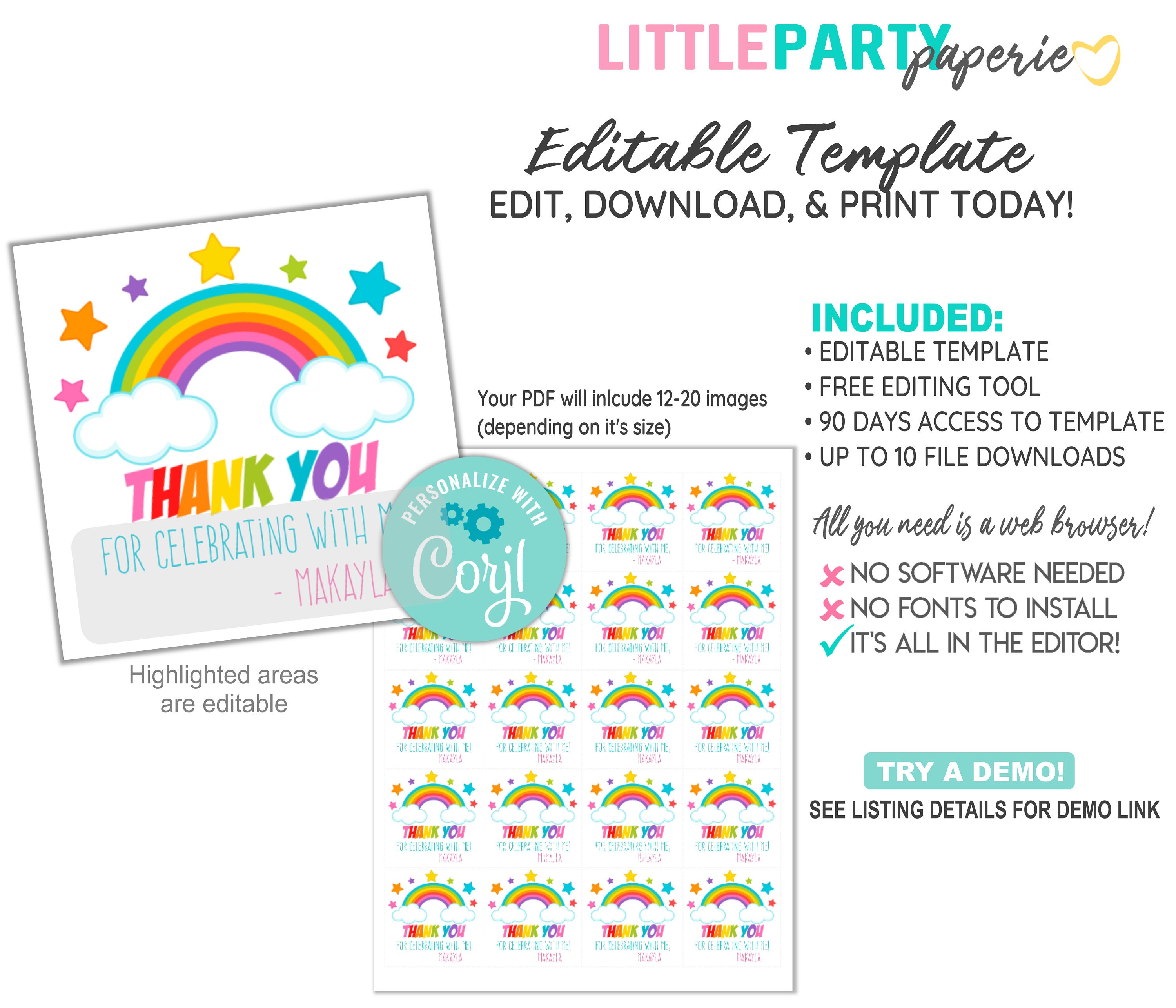 Editable RAINBOW Favor Tags, Rainbow Printables, EDITABLE Rainbow ...