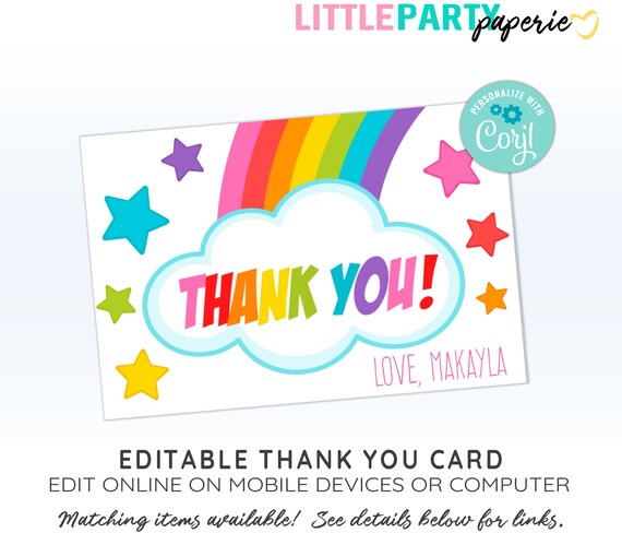 Editable RAINBOW Thank You Cards Rainbow Printables EDITABLE | Etsy