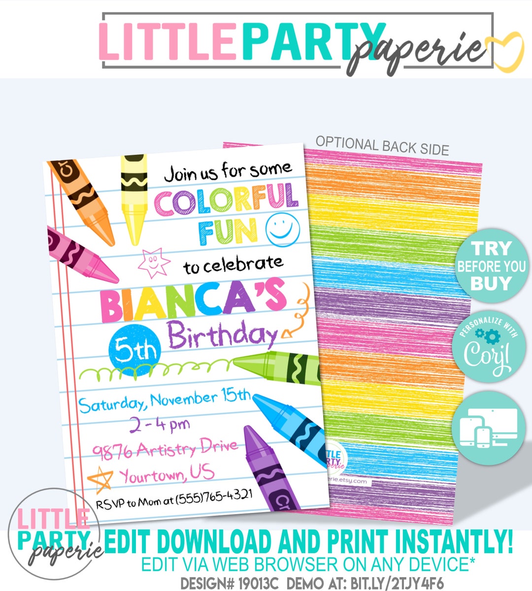 EDITABLE Crayon Art Party Birthday Invitation Template for Girls ...