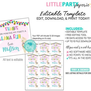 Editable LLAMA Favor Tags - Thank You Tags, Llama Birthday Party ...