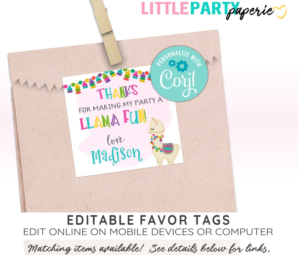 Editable LLAMA Favor Tags Thank You Tags Llama Birthday - Etsy