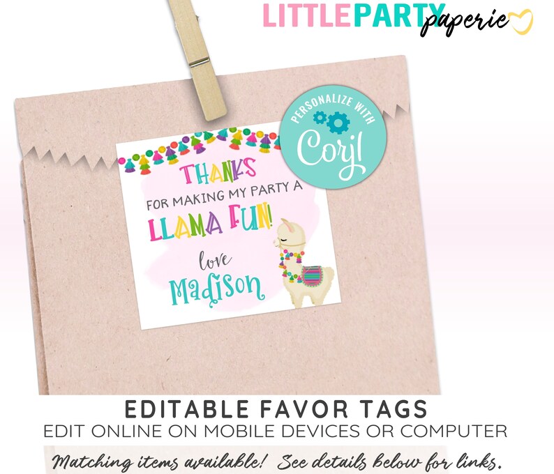 Editable LLAMA Favor Tags - Thank You Tags, Llama Birthday Party ...