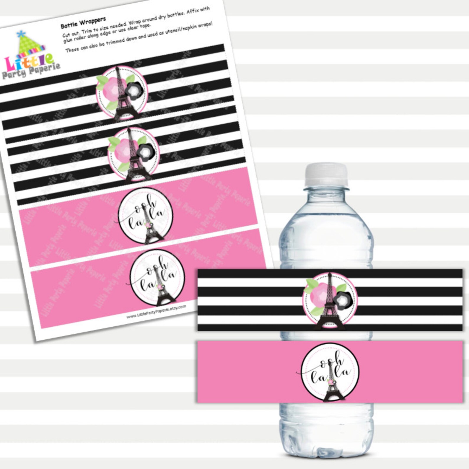 Paris Water Bottle Labels | Eiffel Tower Bottle Lables | Paris Birthday ...