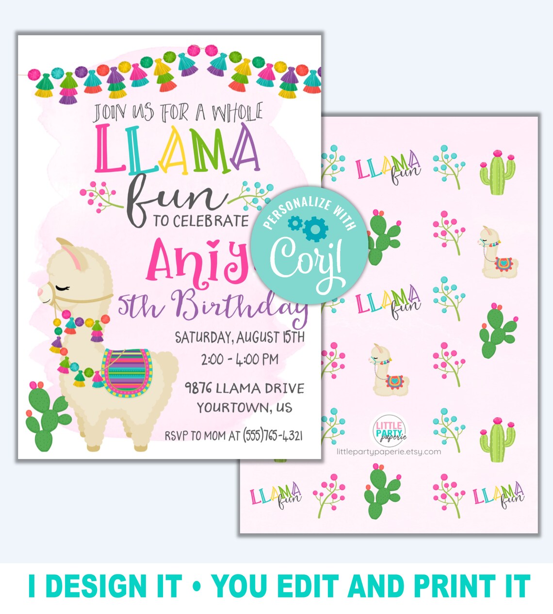 EDITABLE Llama Birthday Invitation Template, Whole Llama Fun, Cactus ...