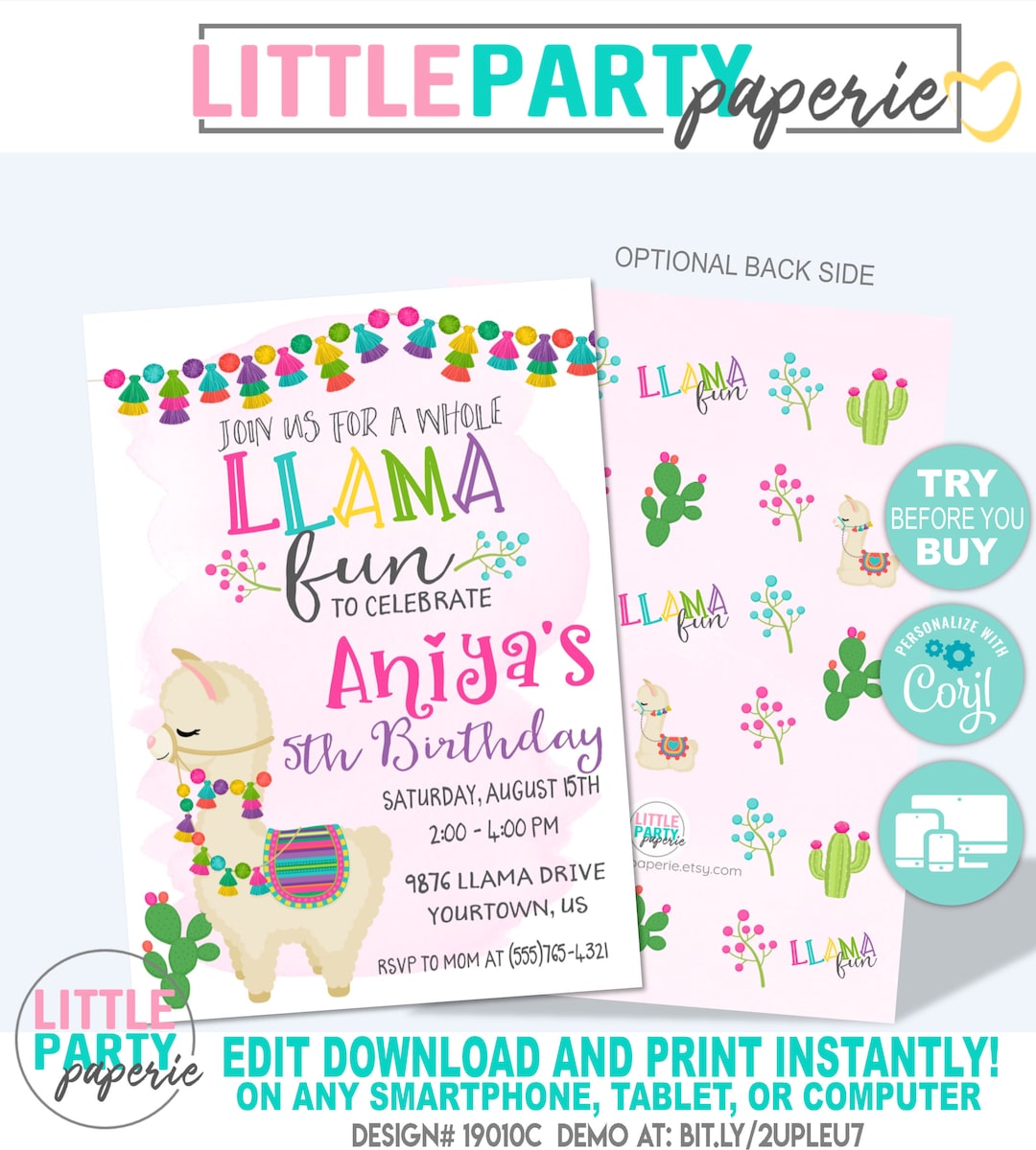 EDITABLE Llama Birthday Invitation Template, Whole Llama Fun, Cactus ...