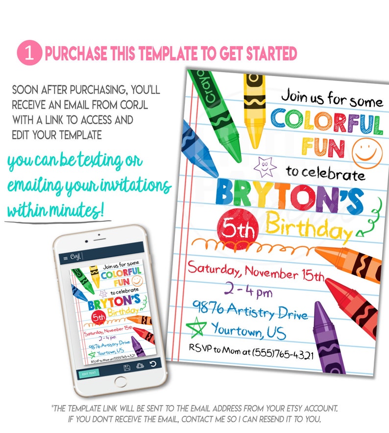 EDITABLE Crayon Art Rainbow Party Birthday Invitation - Etsy