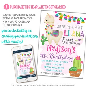 EDITABLE Llama Birthday Invitation Template, Whole Llama Fun, Cactus ...