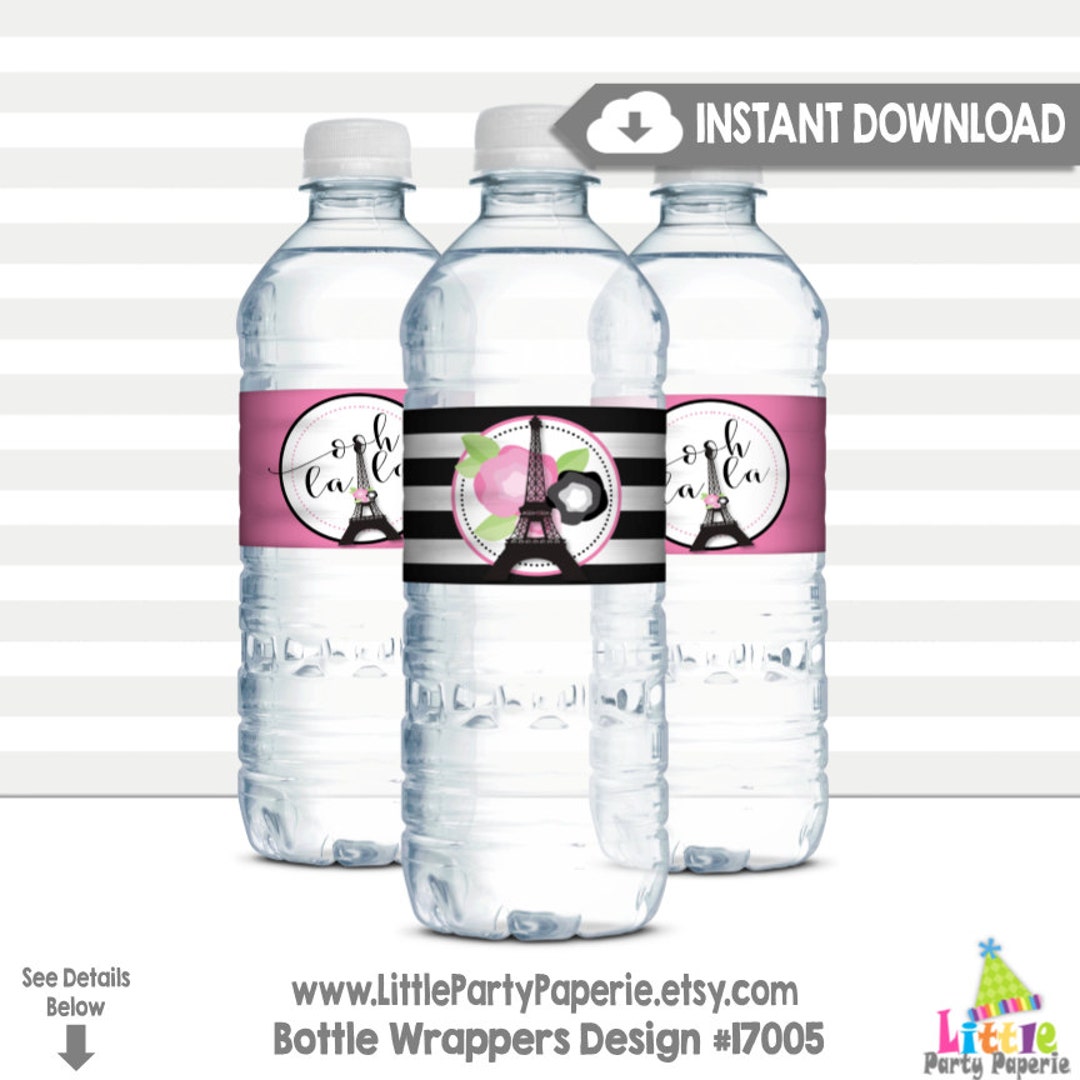 Paris Water Bottle Labels | Eiffel Tower Bottle Lables | Paris Birthday ...
