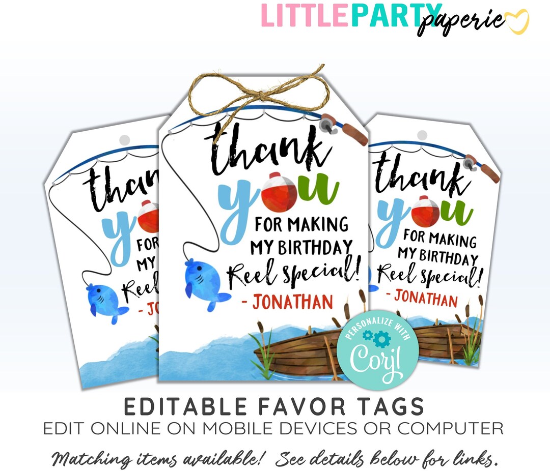 EDITABLE Fishing Favor Tags, Fishing Thank You Tags, CORJL Template ...