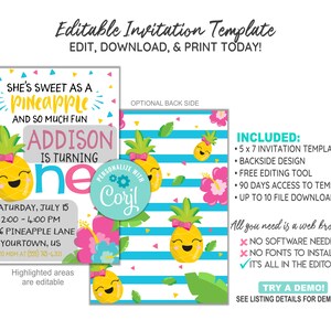 EDITABLE Pineapple 1st Birthday Invitation Template, Tropical Pineapple ...