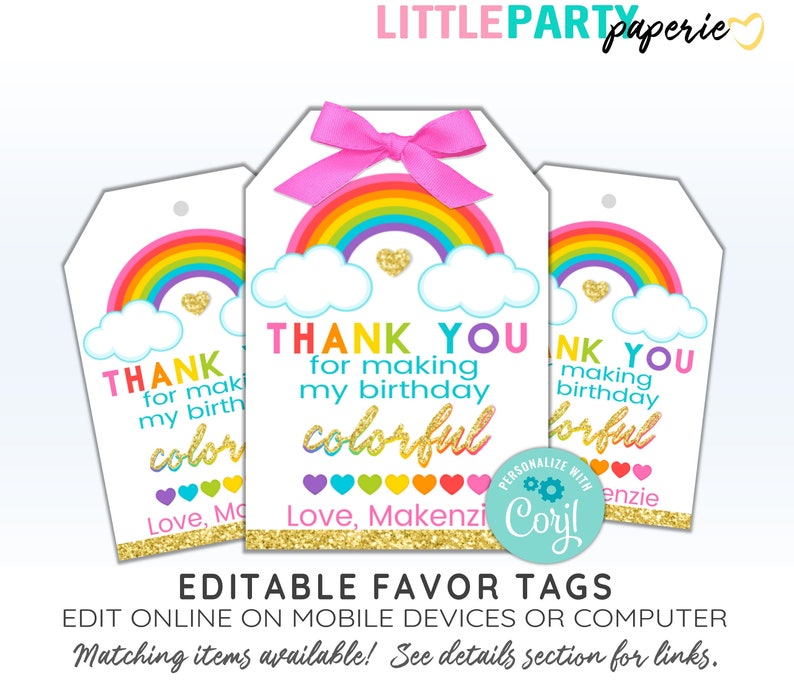 EDITABLE RAINBOW Favor Tags Rainbow Thank You Tags Rainbow | Etsy
