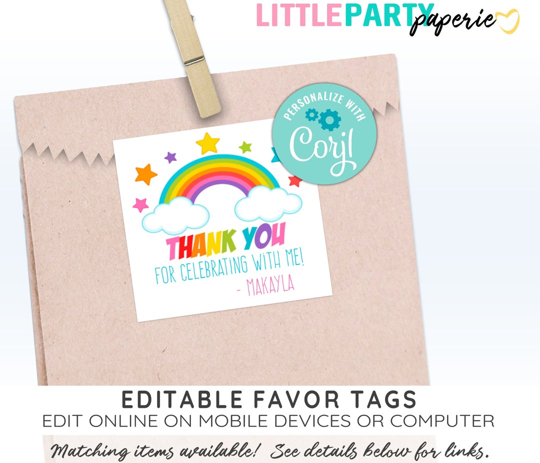 Editable RAINBOW Favor Tags, Rainbow Printables, EDITABLE Rainbow ...