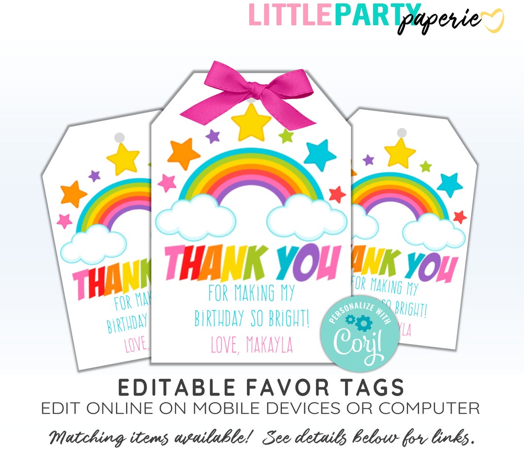 Editable RAINBOW Favor Tags, Rainbow Printables, EDITABLE Rainbow ...