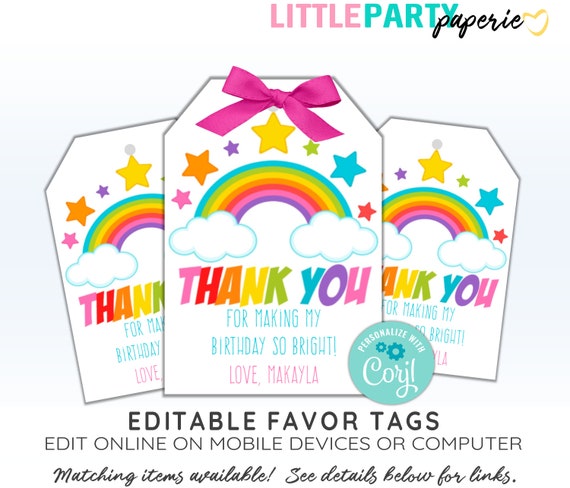 Editable RAINBOW Favor Tags Rainbow Printables EDITABLE | Etsy