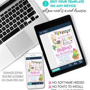 EDITABLE Llama Birthday Invitation Template, Whole Llama Fun, Cactus ...