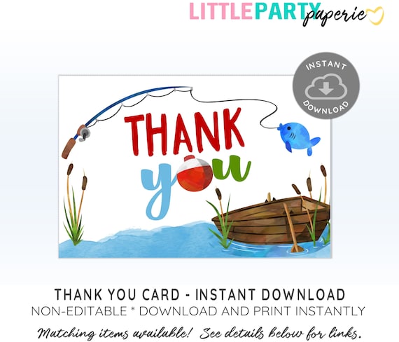 Fishing Thank You Card INSTANT DOWNLOAD Printable Fishing | Etsy