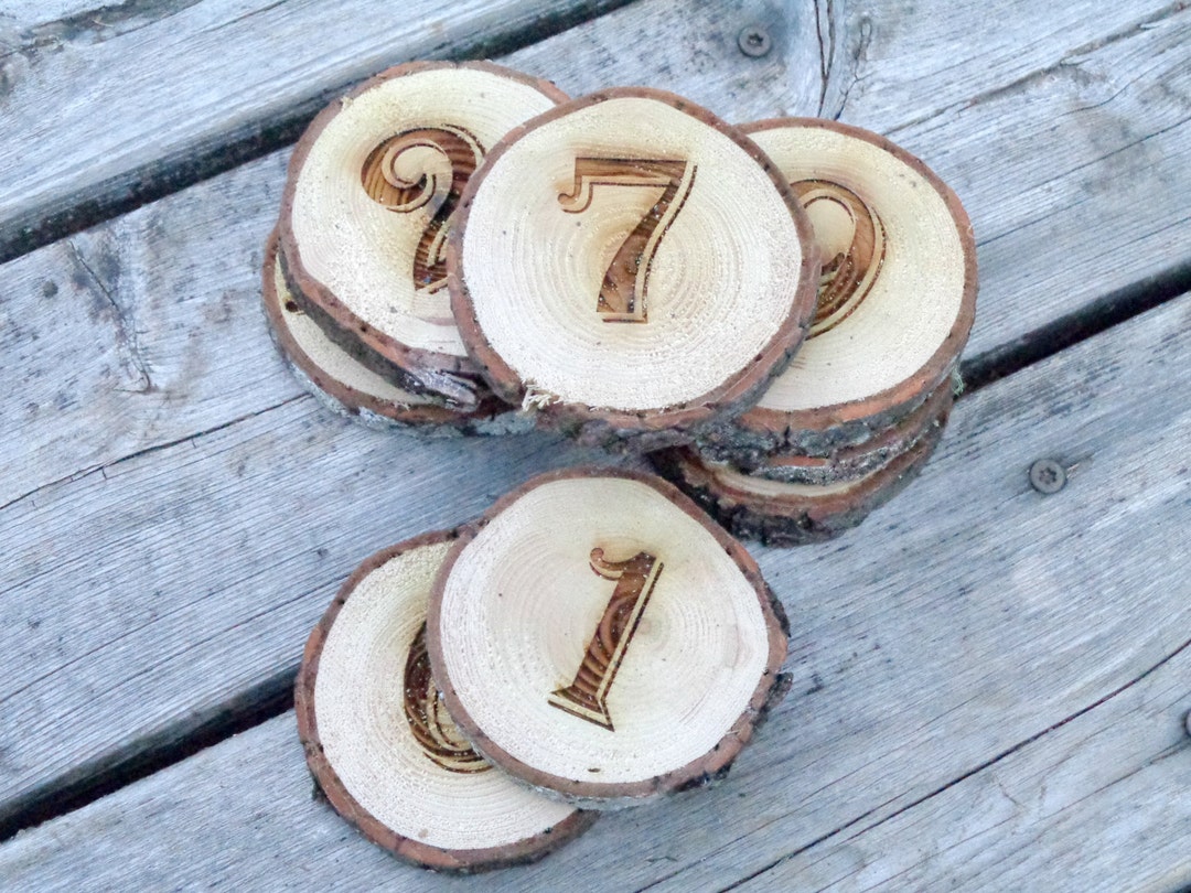 Single Add on Wood Slice Table Numbers, Engraved, Rustic Wedding ...