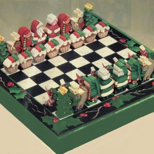 Christmas Chess Set-all Hand Painted. Santa Chess Set - Etsy