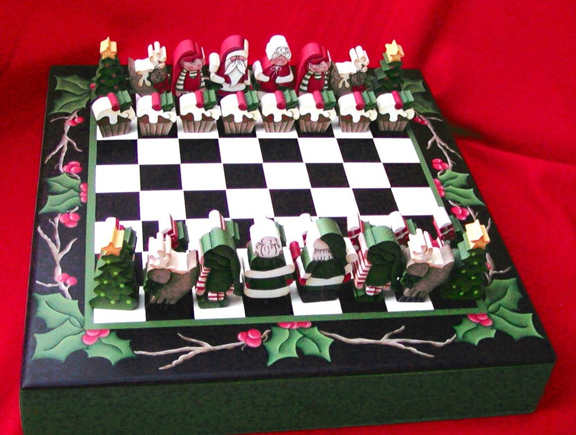 Christmas Chess Set-all Hand Painted. Santa Chess Set - Etsy