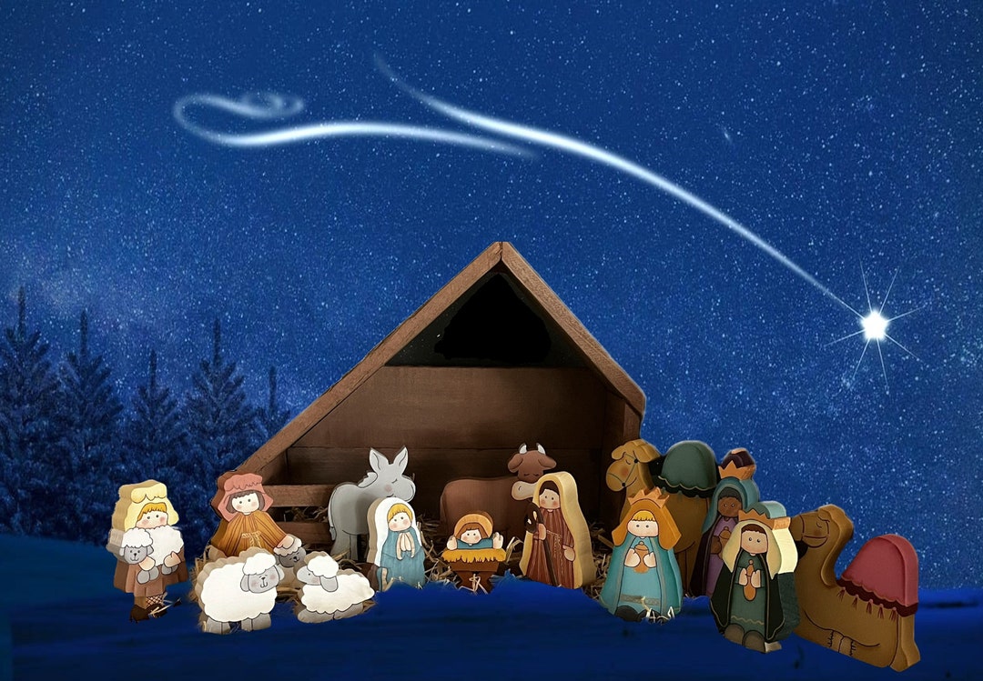 Nativity Set, Cute Nativity Set, Wooden Nativity Set, HAND PAINTED ...
