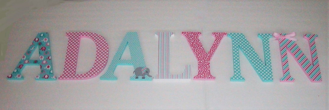Wood Letters-nursery Decor- Pink & Teal, Pink and Turquoise Elephant ...