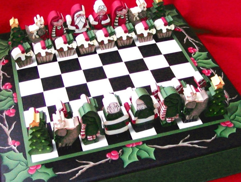 Christmas Chess Set-all Hand Painted. Santa Chess Set - Etsy