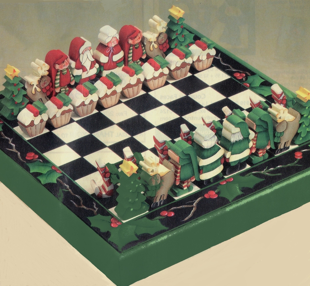 Christmas Chess Set-all Hand Painted. Santa Chess Set - Etsy