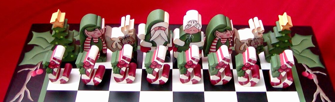 Christmas Chess Set-all Hand Painted. Santa Chess Set - Etsy