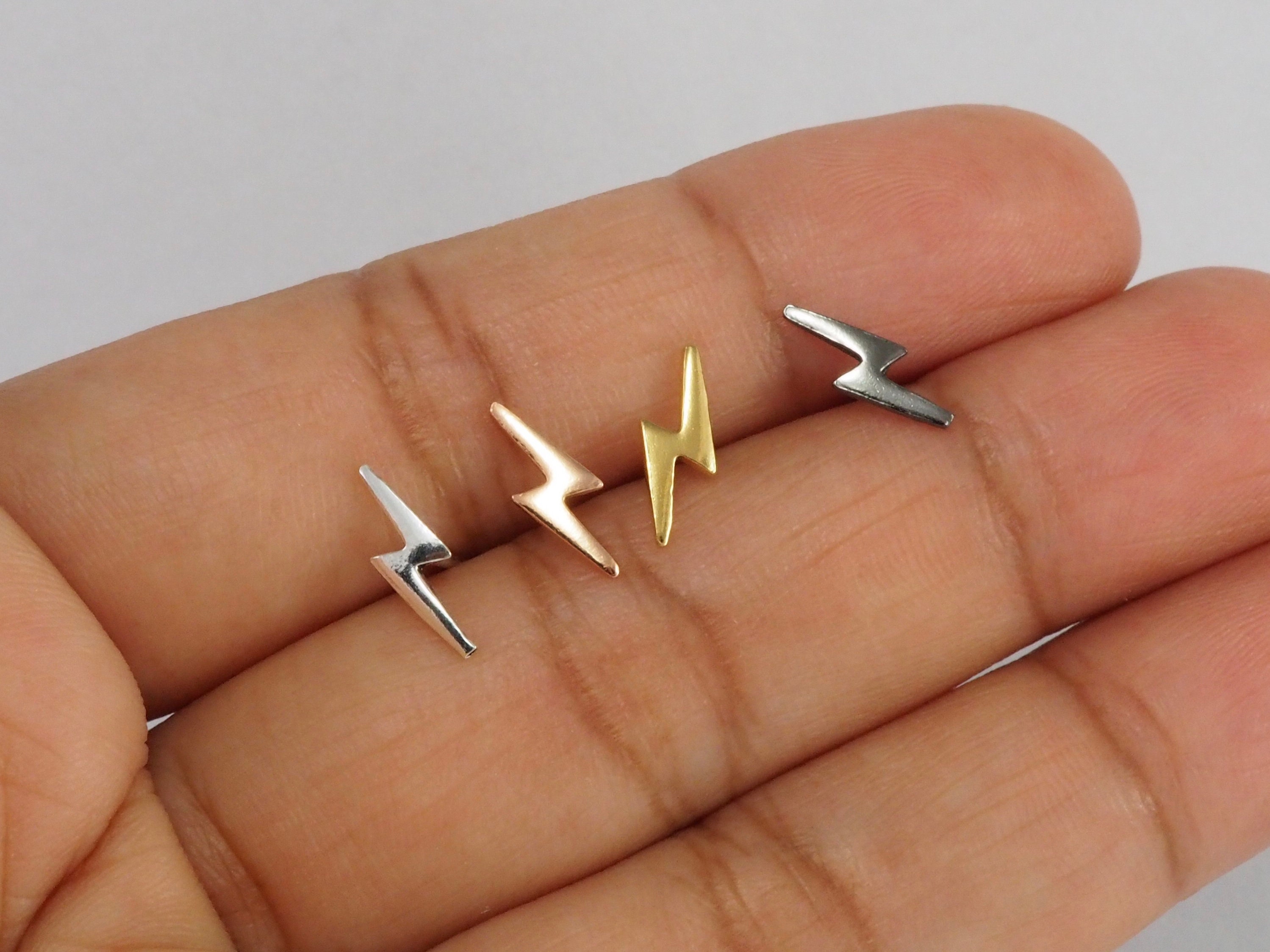 Thunderbolt, Lightning Bolt, Ear Stud, Minimalist Earrings, Black, Gold ...