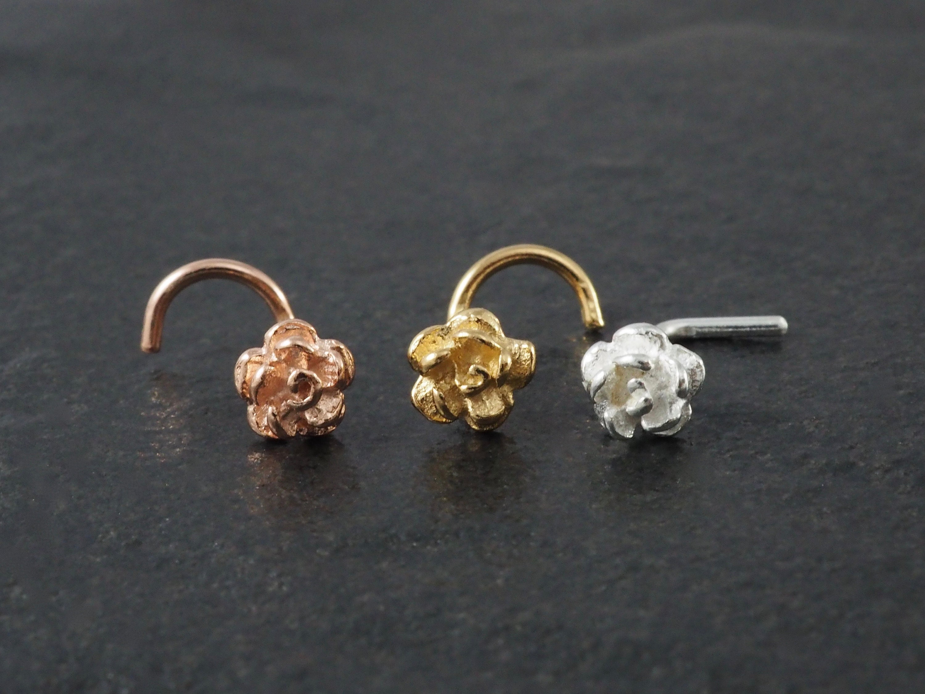 Flower Nose Stud, Unique Nose Ring, 20g 22g, Gold Rose Gold Nose ...