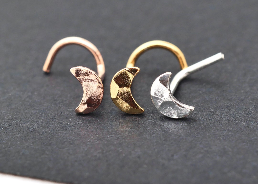 Moon Nose Stud, Celestial Nose Screw, Unique Silver Gold Rose Gold Nose ...