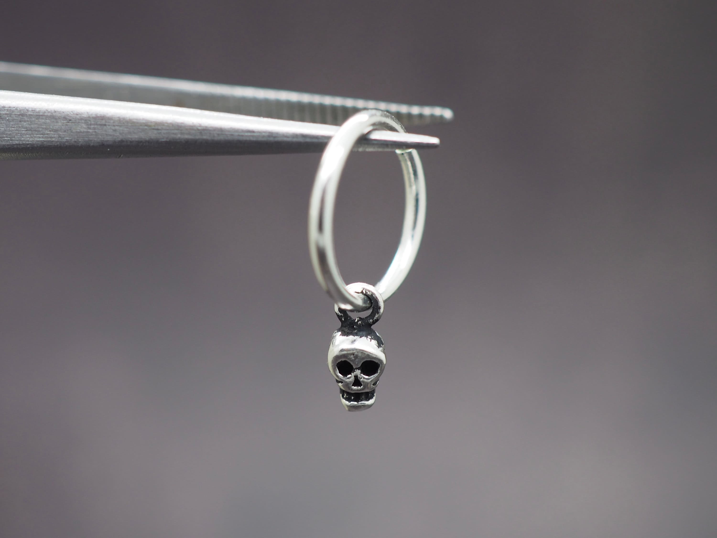 Mini Dangle Hoop Earring Skull Drop Earring Piercing | Etsy