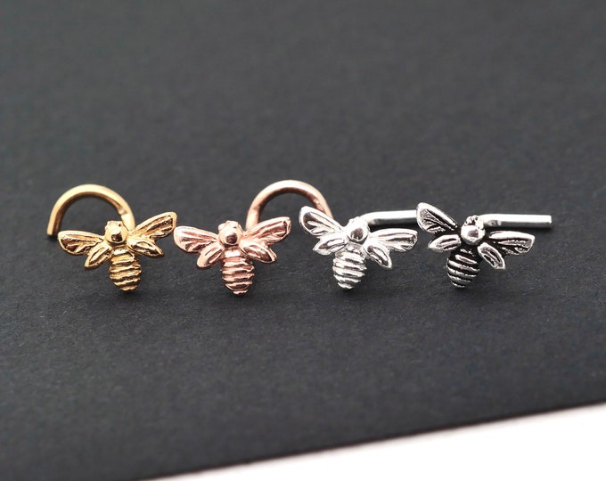 Bee Nose Stud, Silver Nose Ring, Bumble Bee, 22g, 20g, 18g, Gold, Rose ...