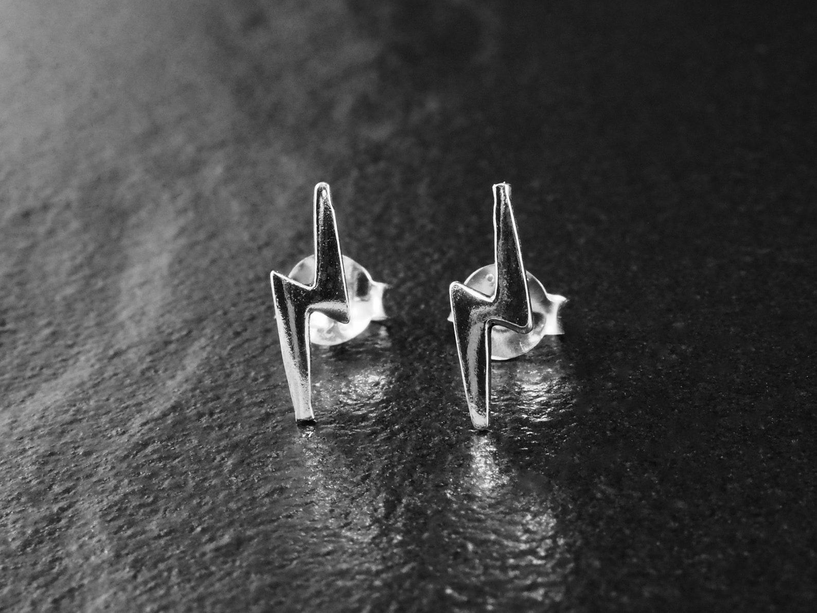 Thunderbolt, Lightning Bolt, Ear Stud, Minimalist Earrings, Black, Gold ...