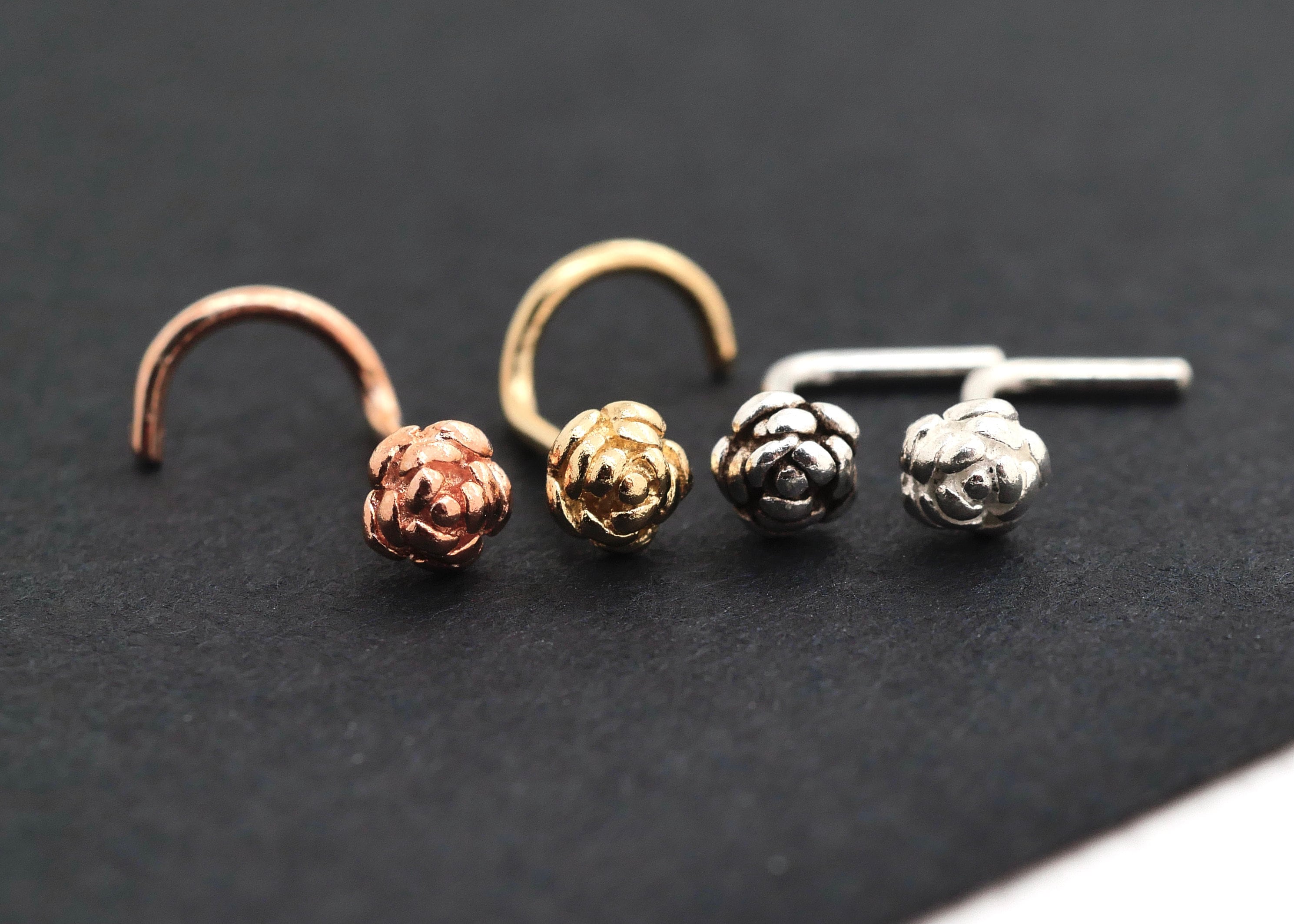 Silver Nose Stud Unique Nose Ring Nose Piercing Rose 3mm - Etsy