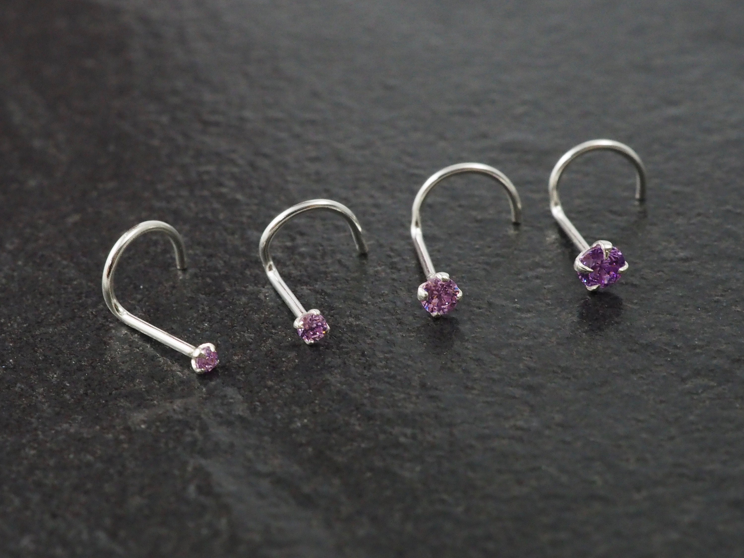 Purple Nose Stud, Amethyst CZ Diamond Nose Ring, 18g 20g 22g Nose Screw ...