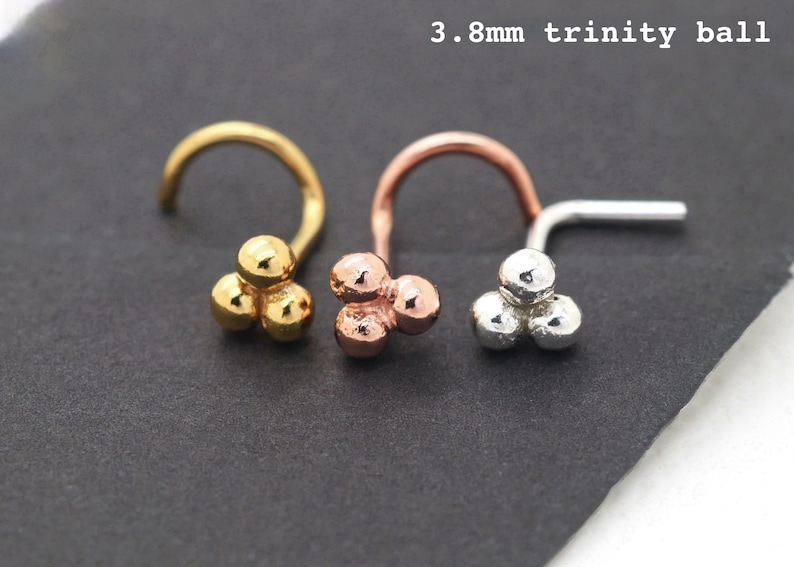 22g 20g 18g Trinity Nose Stud Silver Gold Rose Gold Nose Ring Unique ...