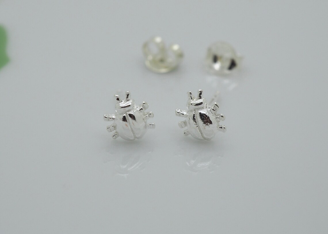 Small Bug Earring, Ear Stud, Ladybug Insect, Fly, Animal, Tiny Silver ...