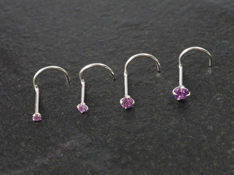 Purple Nose Stud, Amethyst CZ Diamond Nose Ring, 18g 20g 22g Nose Screw ...