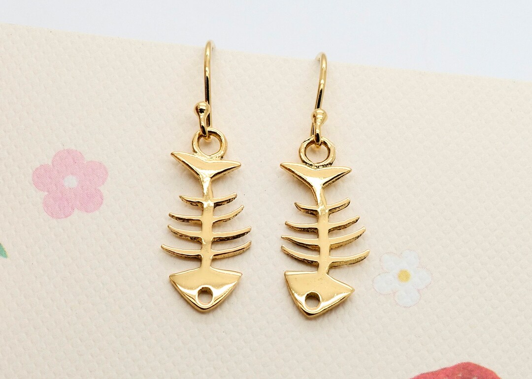 Silver Fishbone Earrings, Fish Bone Earrings, Drop Dangle Dangling Hook ...